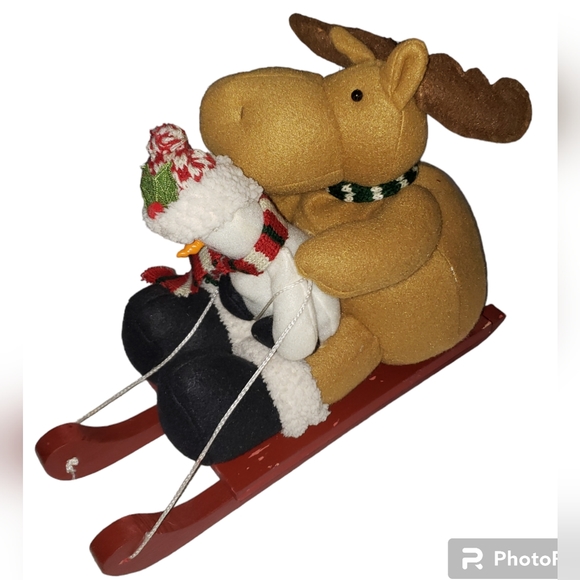Unknown | Holiday | Vintage Moose Snowman On A Sled Tabletop Christmas ...